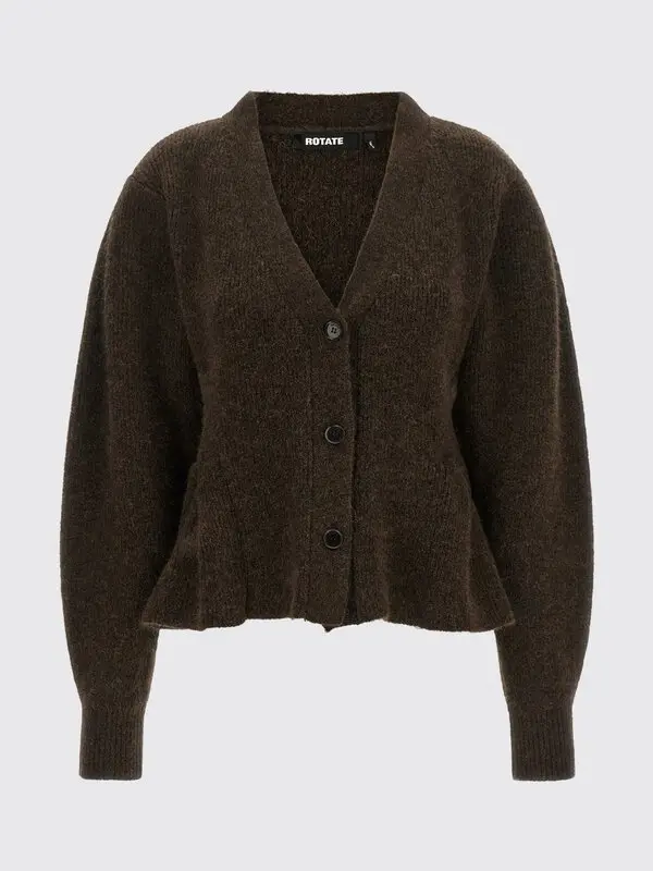 ROTATE BY BIRGER CHRISTENSEN V-neck Alpaca Wool Blend Cardigan With Ruffled Hem