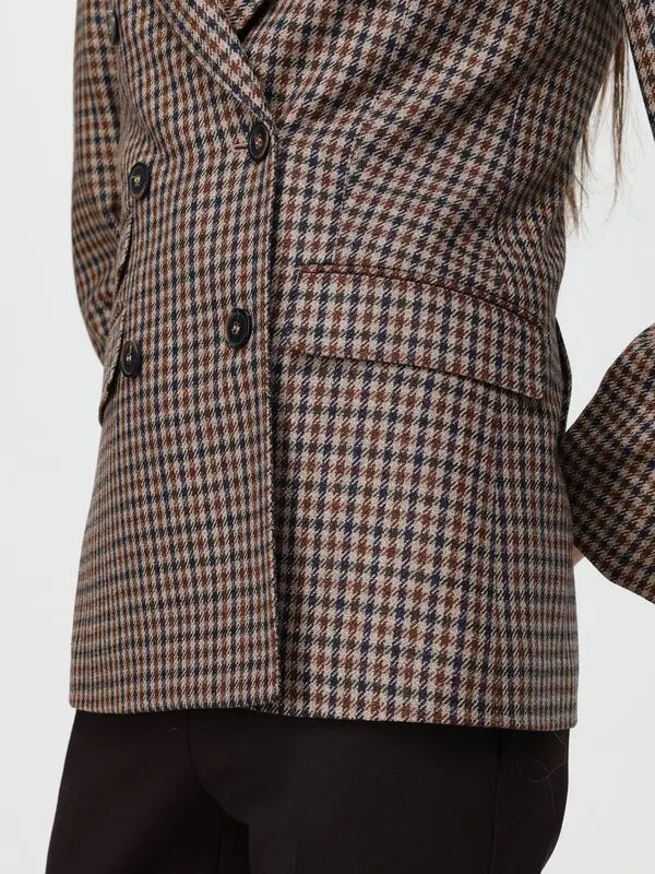 Max Mara Prince Of Wales Pure Wool Double-breasted Blazer - Beige