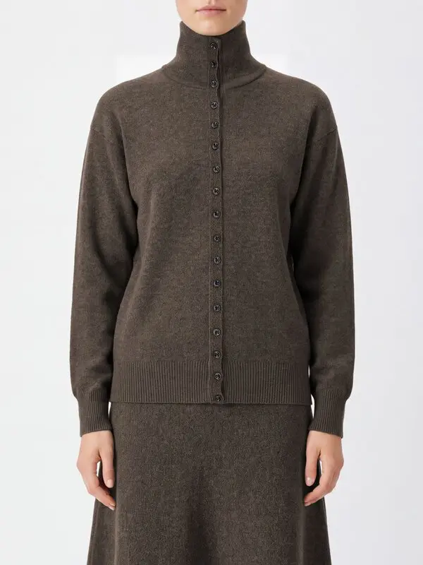 LEMAIRE Wool High-neck Cardigan - Earth