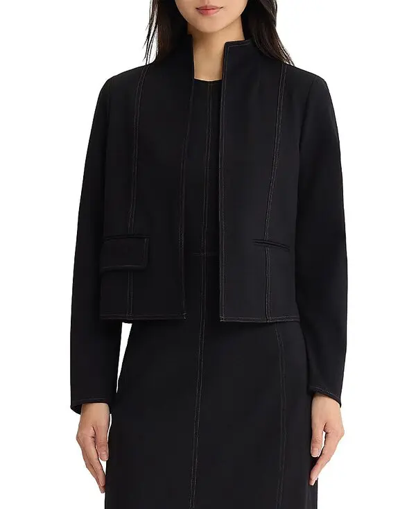 Misook Relaxed Luxestretch Ponte Contrast Stitch Jacket - Black/charmeuse