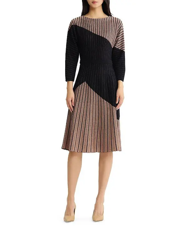 Misook Fit & Flare Dolman Sleeve Soft Knit Midi Dress - Charmeuse/black
