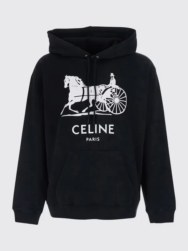 Celine Paris Horse And Carriage Logo Hoodie - Black
