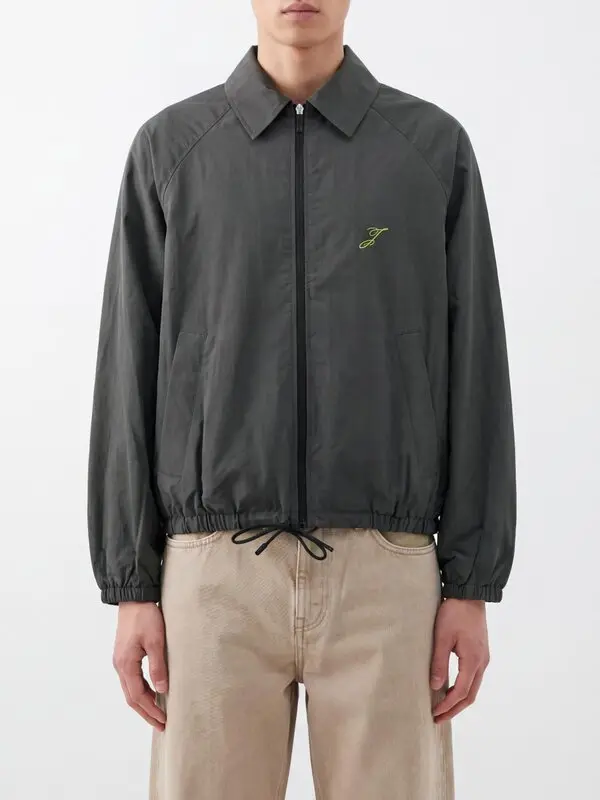 Jacquemus Nylon Shirt Jacket With Zip Closure And Embroidered Logo - Grey