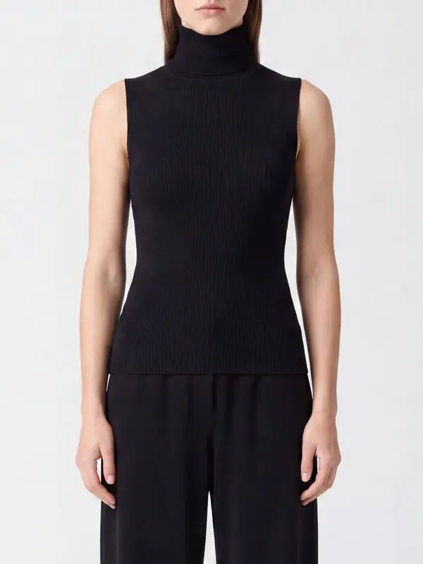 Extreme Cashmere Ribbed Turtleneck Sleeveless Top - Black