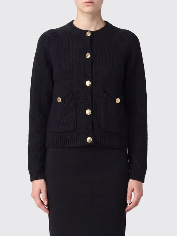 TOTEME Ribbed Knit Cardigan With Gold Buttons - Black