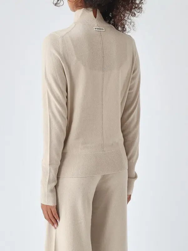 Pinko Slim Fit Wool And Cashmere Turtleneck Sweater - Beige