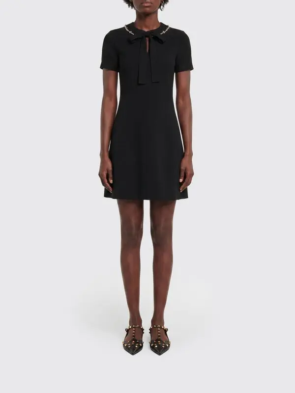 Valentino Garavani Viscose Blend A-line Mini Dress With Jeweled Scarf Neck