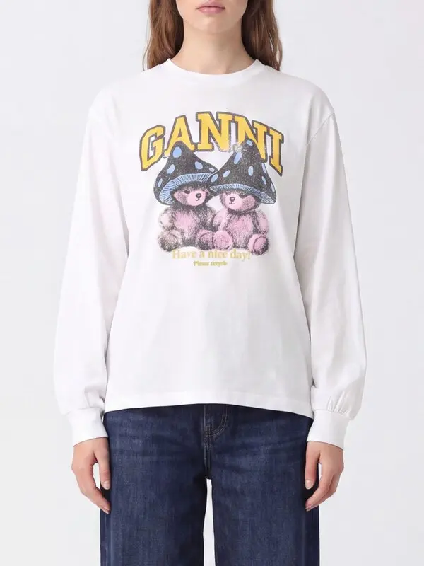GANNI Organic Cotton Long Sleeve T-shirt With Teddy Bear Graphic - White