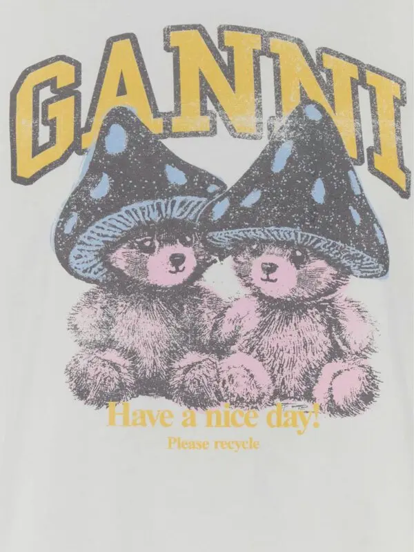 GANNI Organic Cotton Long Sleeve T-shirt With Teddy Bear Graphic - White