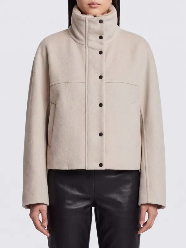 Brunello Cucinelli Wool And Cashmere Short Coat With High Neck And Monili Embroidery