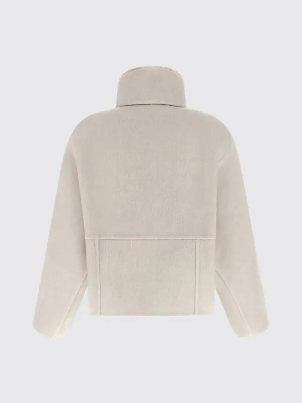 Brunello Cucinelli Wool And Cashmere Short Coat With High Neck And Monili Embroidery