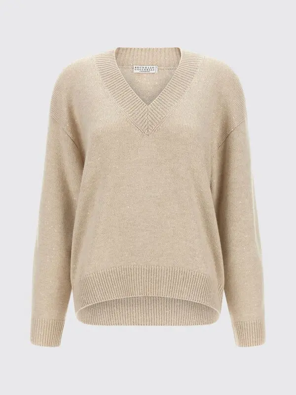 Brunello Cucinelli Sequin-embellished V-neck Cashmere And Silk Jumper
