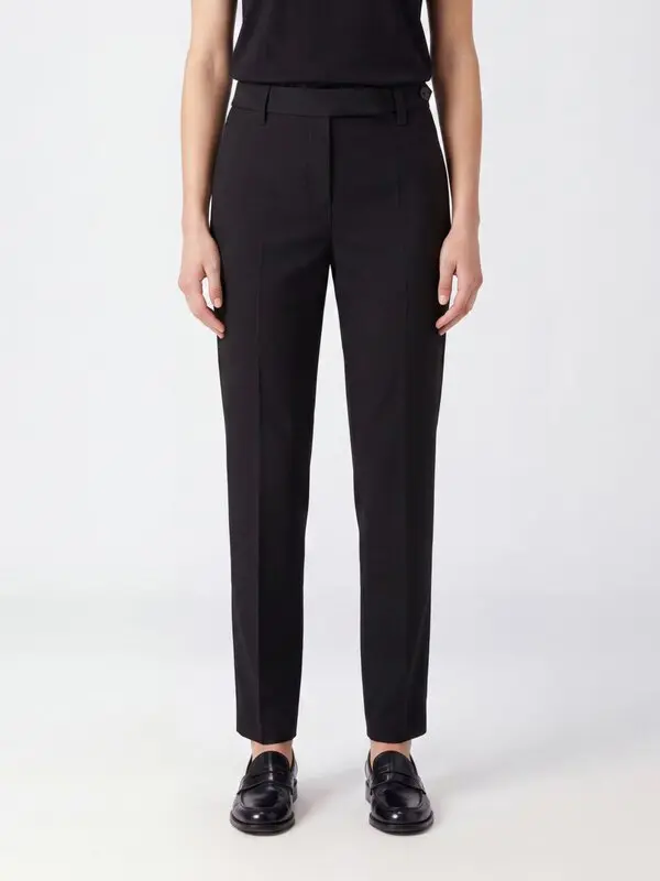 Brunello Cucinelli Slim Fit Stretch-virgin Wool Trousers With Monili Embroidery - Black