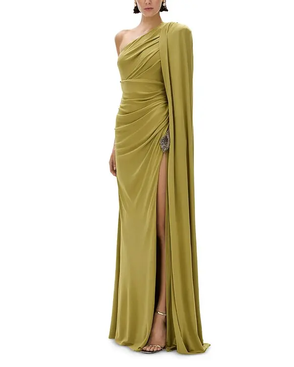 Rachel Gilbert Asymmetric Cape Sleeve Gown