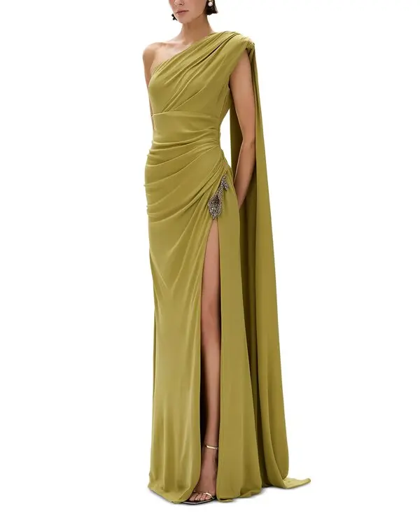 Rachel Gilbert Asymmetric Cape Sleeve Gown