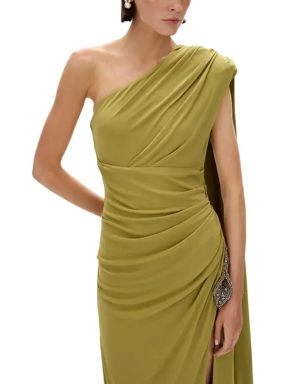 Rachel Gilbert Asymmetric Cape Sleeve Gown