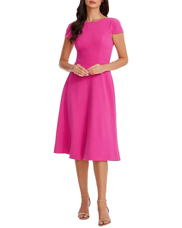 Dress The Population Livia Cap Sleeve Fit And Flare Midi Dress - Bright Fuchsia