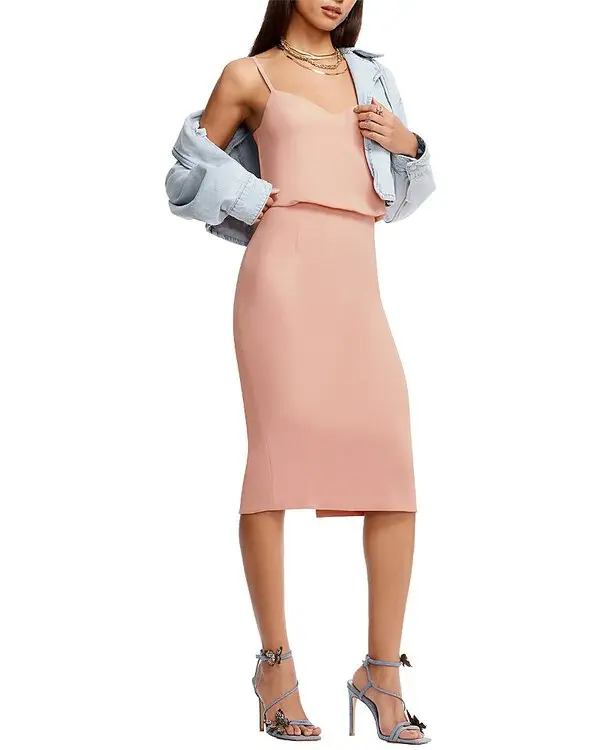 Dress The Population Alondra Sweetheart Neck Blouson Midi Dress - Blush