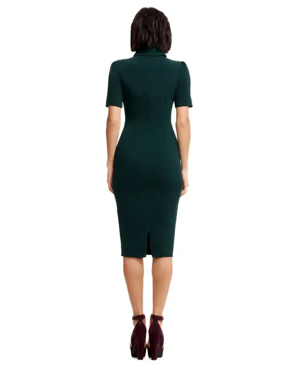 Dress The Population Gloria Short Sleeve Zip Front Collar Midi Dress