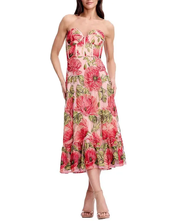 Dress The Population Carina Strapless Midi Dress - Peach Multi