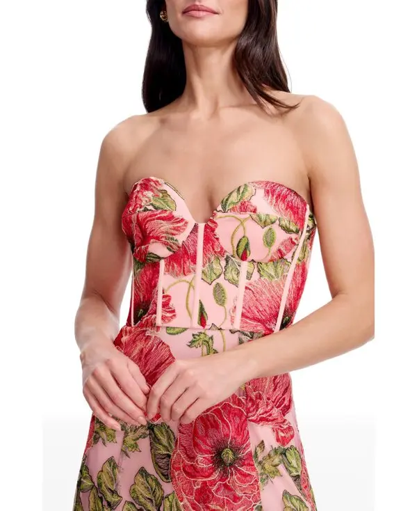 Dress The Population Carina Strapless Midi Dress - Peach Multi