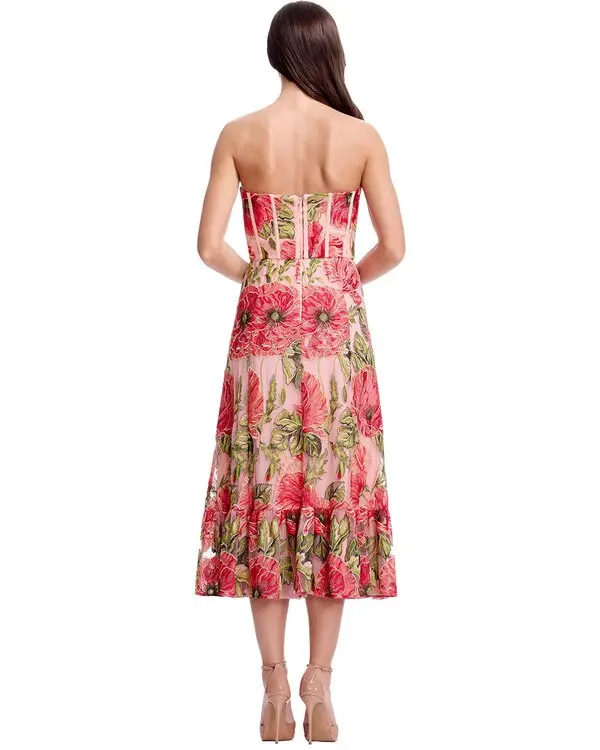 Dress The Population Carina Strapless Midi Dress - Peach Multi