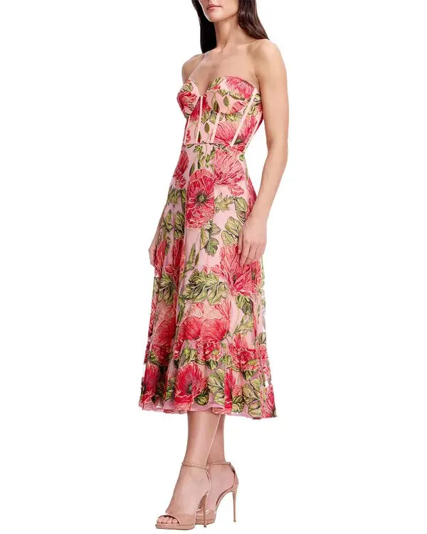 Dress The Population Carina Strapless Midi Dress - Peach Multi