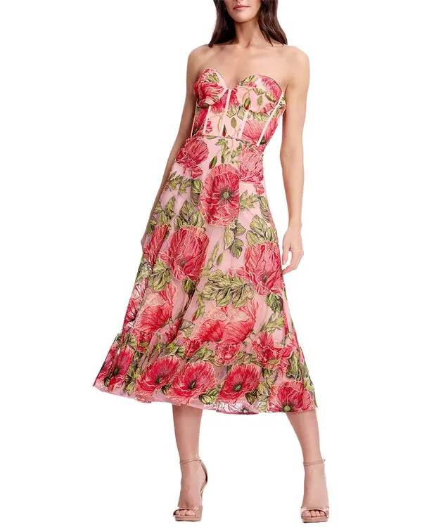 Dress The Population Carina Strapless Midi Dress - Peach Multi