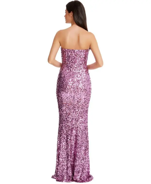 Dress The Population Strapless Sequin Plunge Gown With High Slit - Lilac