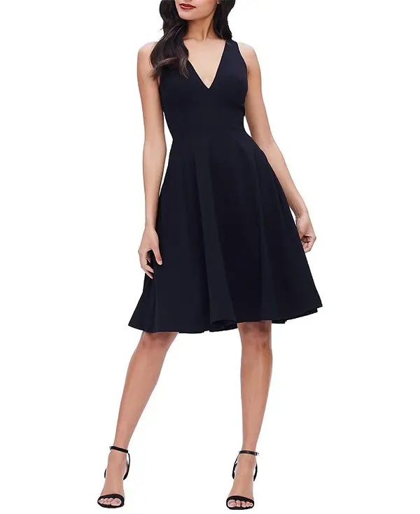 Dress The Population Catalina V-neck A-line Midi Dress - Black