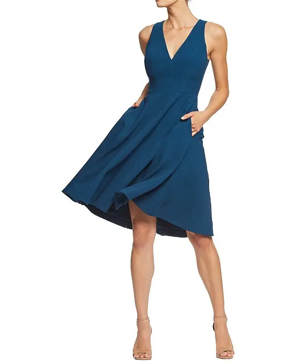 Dress The Population Catalina V-neck A-line Midi Dress - Peacock Blue