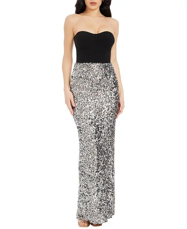 Dress The Population Vada Strapless Sweetheart Two-tone Sequin Mermaid Gown - Black-silver