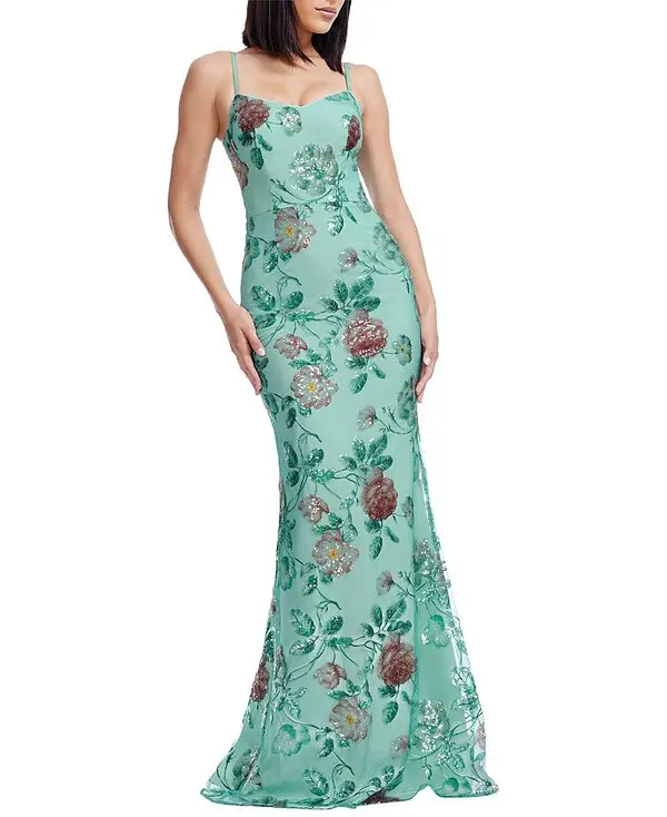 Dress The Population Giovanna Floral Sequin Mermaid Gown - Sage Multi