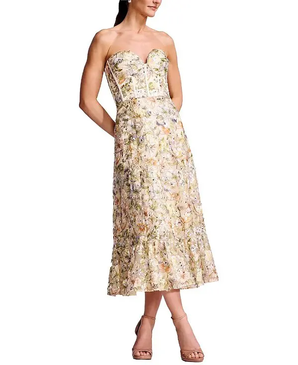 Dress The Population Carina Strapless Sweetheart Floral Bustier Dress - Ivory Multi