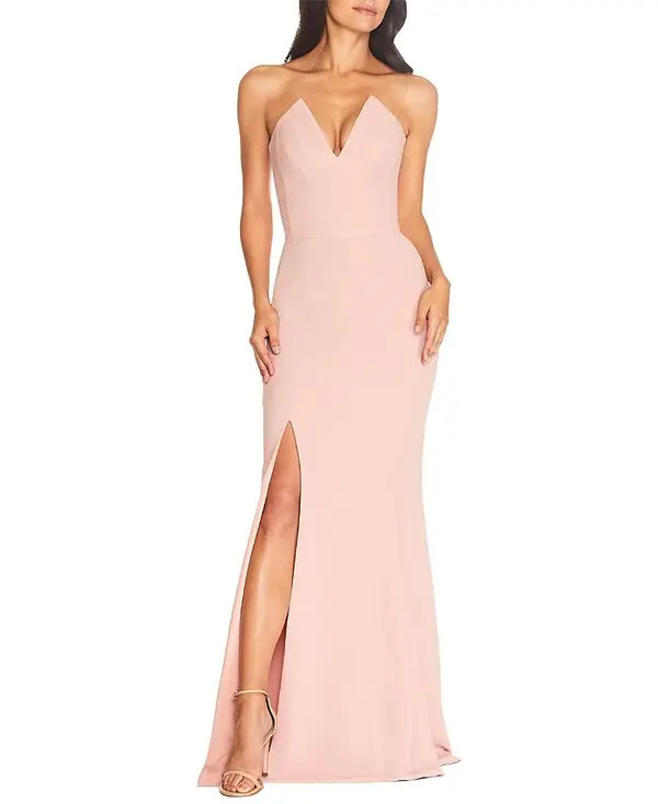 Dress The Population Fernanda Strapless Plunge V-neck High Slit Gown - Blush