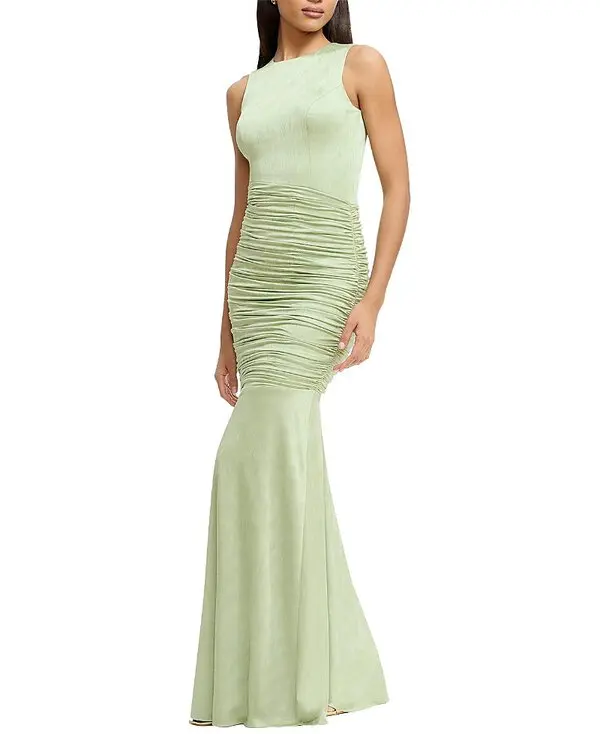 Dress The Population Violetta Bateau Neck Ruched Mermaid Gown - Sage