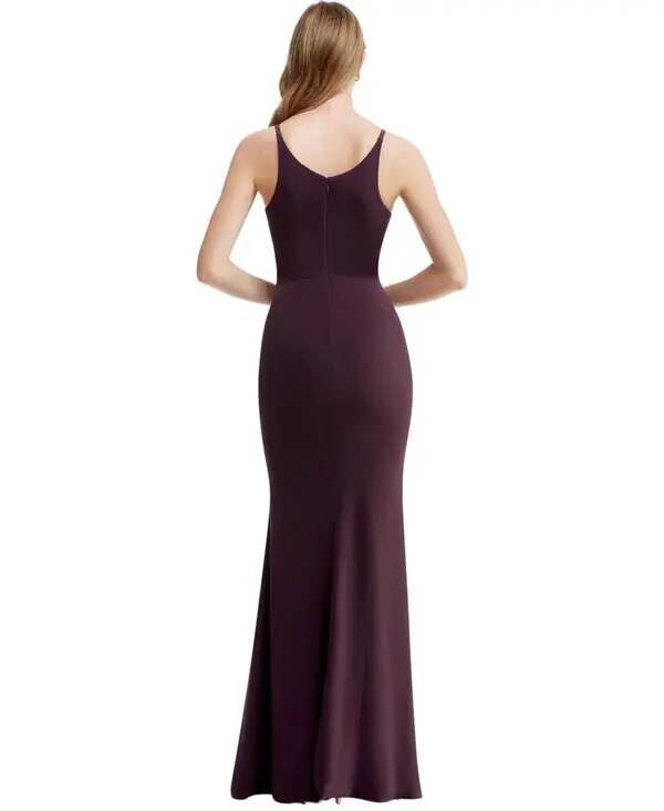 Dress The Population Iris V-neck High Slit Mermaid Gown - Midnight Plum