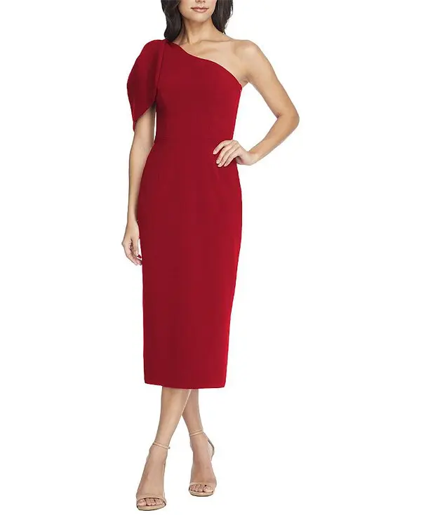 Dress The Population One-shoulder Bow Midi Dress - Garnet