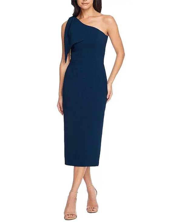 Dress The Population Tiffany One Shoulder Bow Midi Dress - Midnight