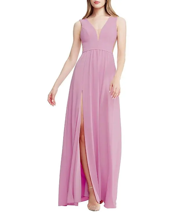 Dress The Population Katrina Plunge V-neck High Slit Gown - Lavender