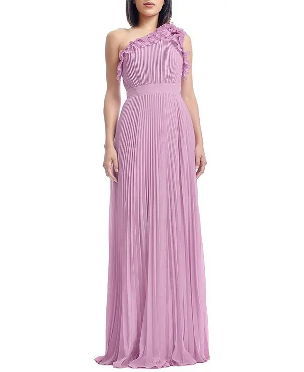Dress The Population Vida One Shoulder Pleated Ruffle Gown - Lavender