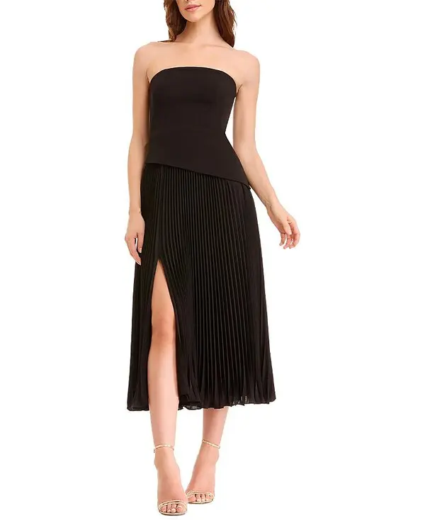 Dress The Population Kacey Strapless Peplum Pleated Midi Dress - Black