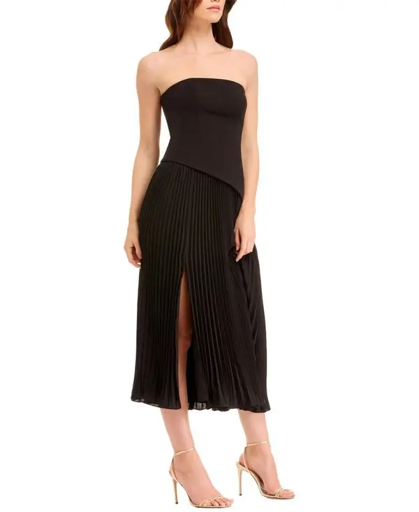 Dress The Population Kacey Strapless Peplum Pleated Midi Dress