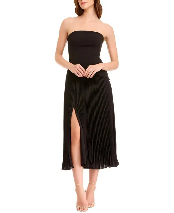 Dress The Population Kacey Strapless Peplum Pleated Midi Dress