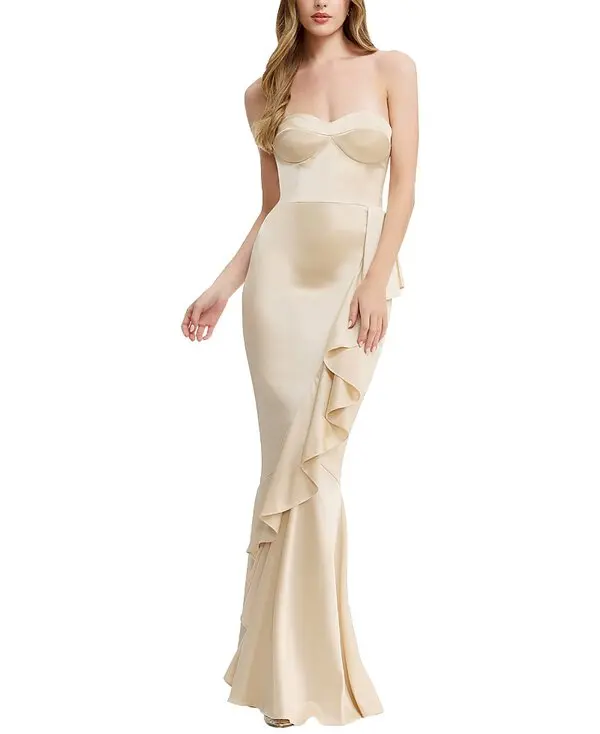 Dress The Population Paris Strapless Sweetheart Satin Gown - Champagne