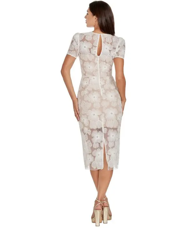Dress The Population Lia Cap Sleeve 3d Floral Applique Midi Dress