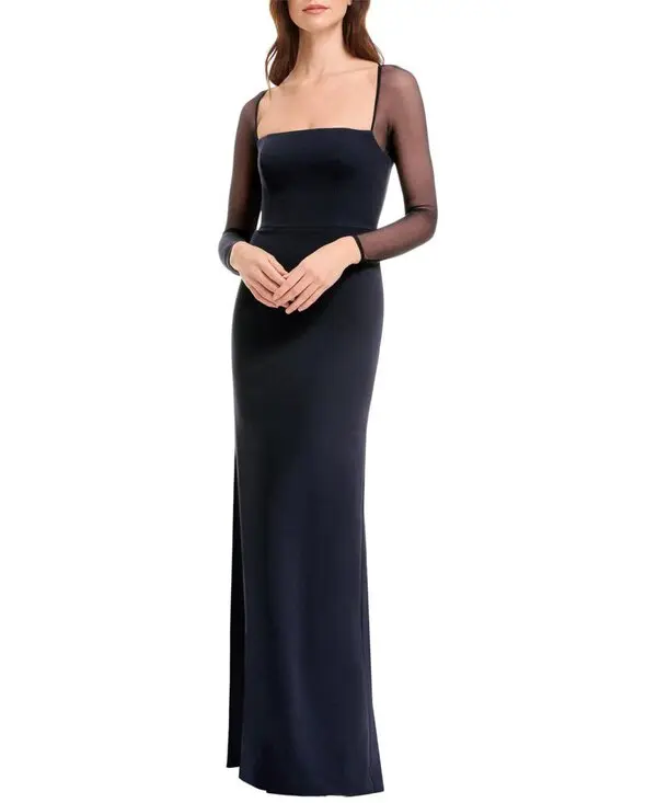 Dress The Population Maxwell Long-sleeve A-line Crepe Gown - Navy
