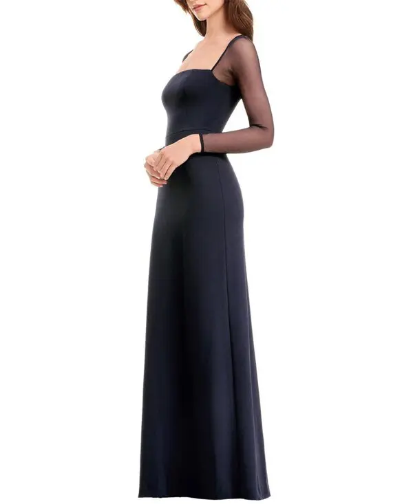 Dress The Population Maxwell Long-sleeve A-line Crepe Gown - Navy