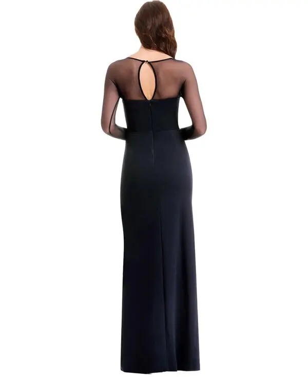 Dress The Population Maxwell Long-sleeve A-line Crepe Gown - Navy
