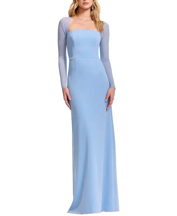 Dress The Population Maxwell Long-sleeve A-line Crepe Gown - Sky